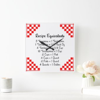 Recipe Equivalents Red White Kitchen Clock | Zazzle