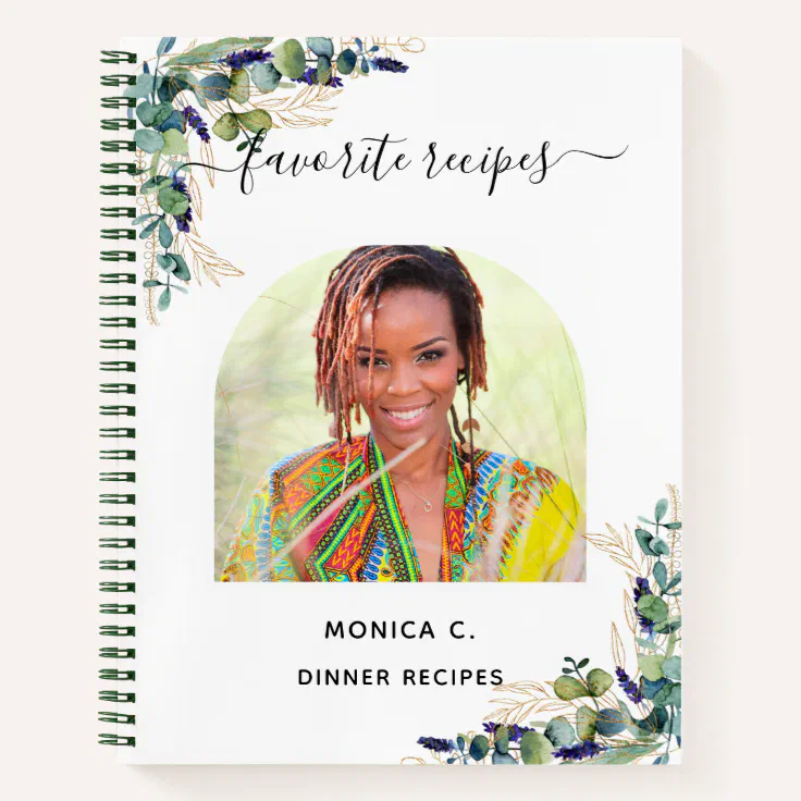 Recipe eucalyptus greenery gold photo elegant notebook | Zazzle