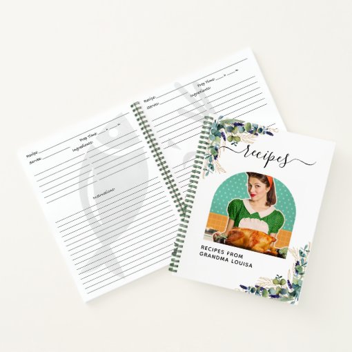Recipe eucalyptus greenery gold photo grandmother notebook | Zazzle