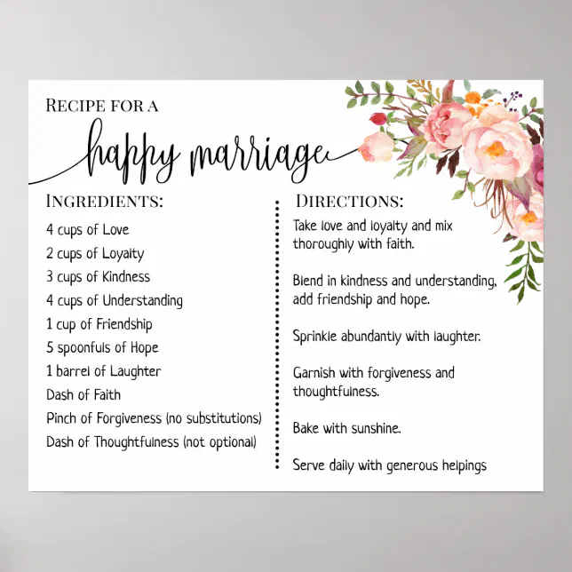 Recipe for a happy marriage sign wedding gift pink | Zazzle
