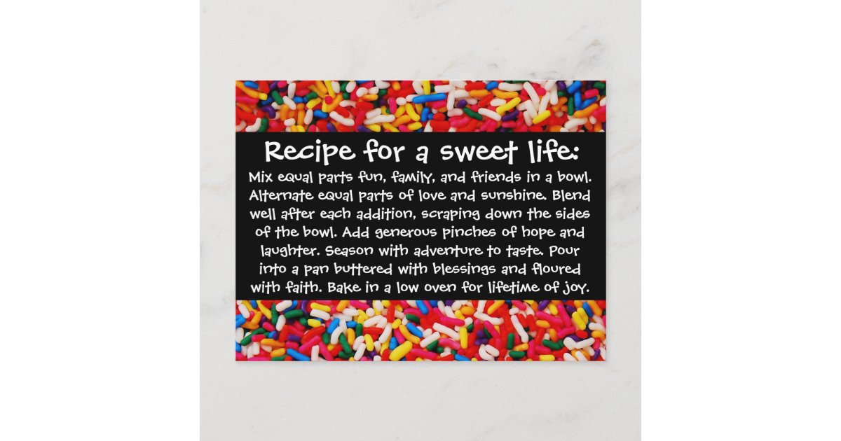 Recipe for a Sweet Life Postcard | Zazzle
