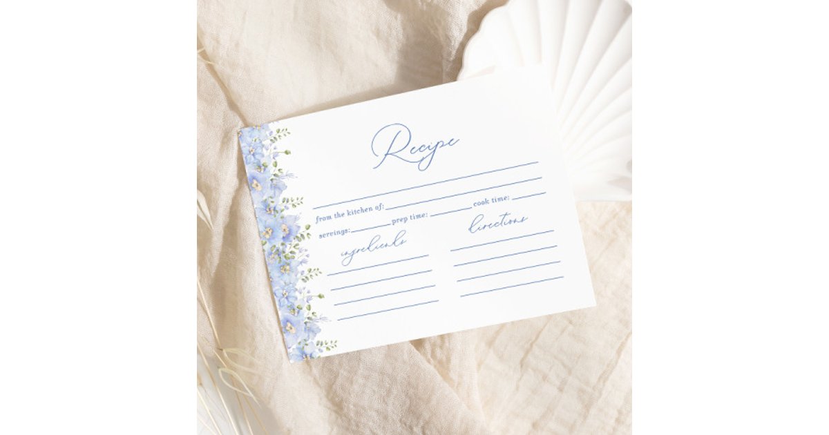 Recipe For Bride Dusty Blue Floral Bridal Shower Enclosure Card | Zazzle