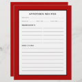 Recipe Page | Appetizer | Red Black & White | Zazzle