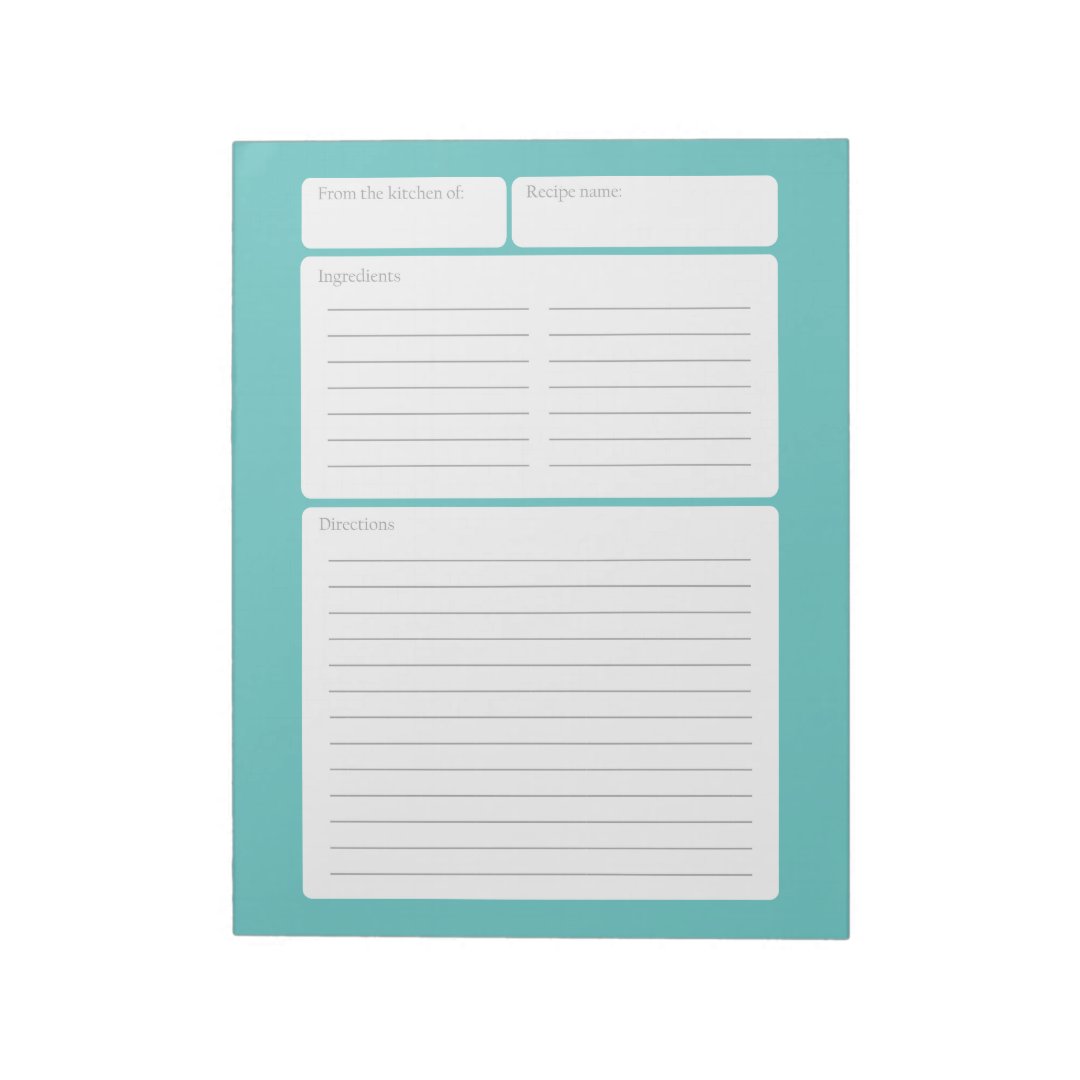Recipe Page with Color Option Notepad | Zazzle