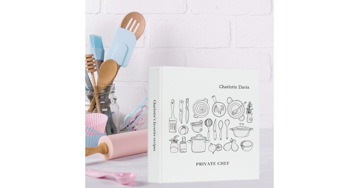 Recipe private chef name script kitchen utensils 3 ring binder | Zazzle