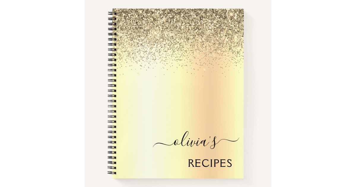 Recipes Cookbook Gold Glitter Monogram Notebook | Zazzle