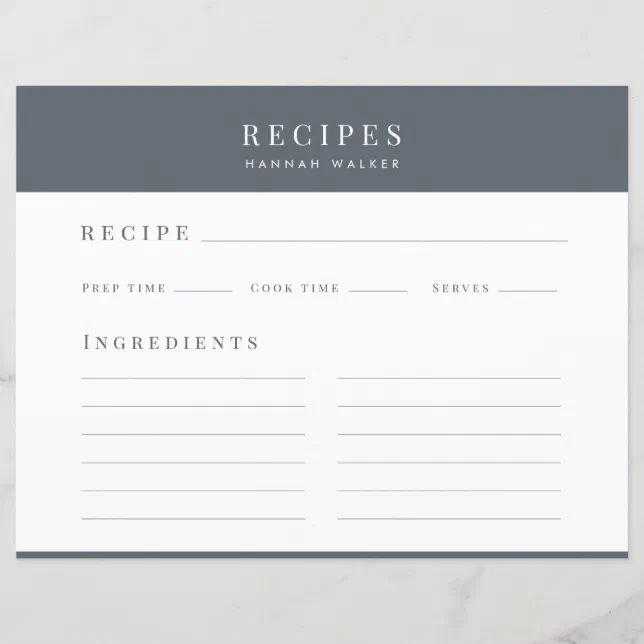 Recipes | Elegant Chic Stone Gray Recipe Card | Zazzle