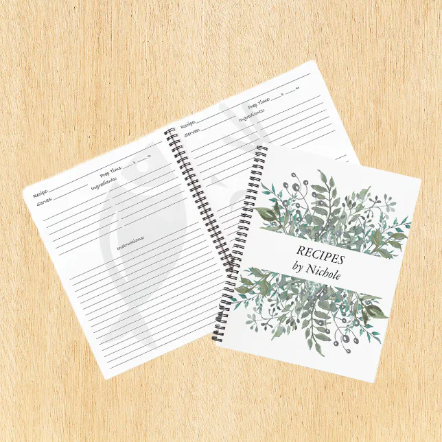 Recipes Foliage Greenery Leaves Personalized Notebook | Zazzle