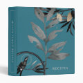 Recipes | Watercolor Leaves | Turquoise & Gray 3 Ring Binder | Zazzle