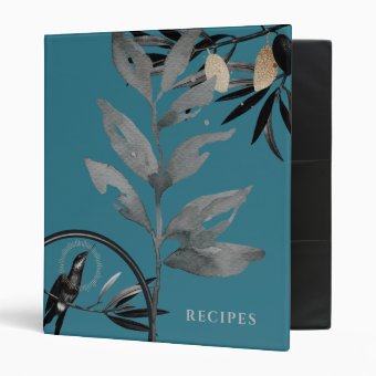 Recipes | Watercolor Leaves | Turquoise & Gray 3 Ring Binder | Zazzle