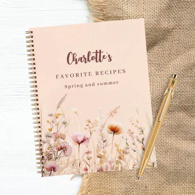 Recipes wildflowers pink peach name notebook | Zazzle