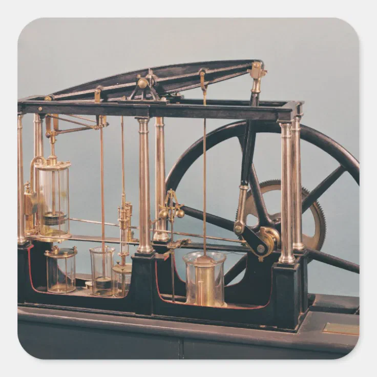 Reconstruction of James Watt's steam engine Square Sticker | Zazzle