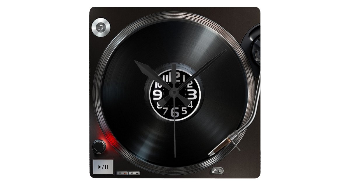 record and turntable square wall clock | Zazzle