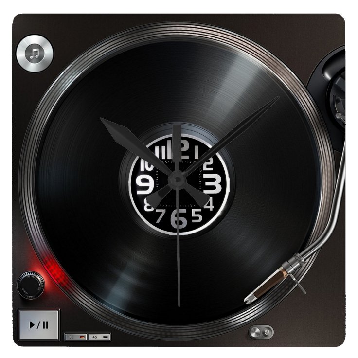 record and turntable square wall clock | Zazzle