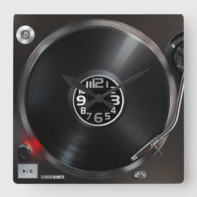 record and turntable square wall clock | Zazzle