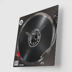 record and turntable square wall clock | Zazzle