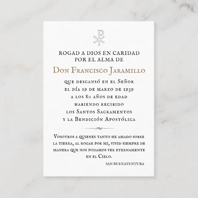 Recordatorio Memorial Card | Zazzle
