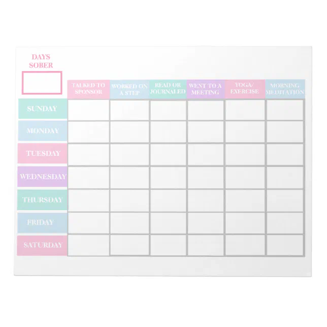 Recovery Encouragement Womens Sobriety Checklist Notepad | Zazzle