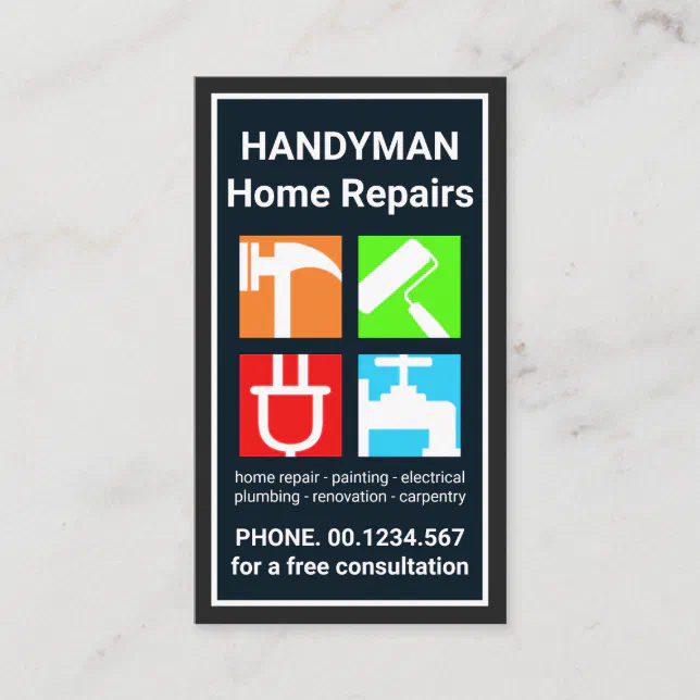 Rectangle Frame Construction Handyman Tools Business Card | Zazzle