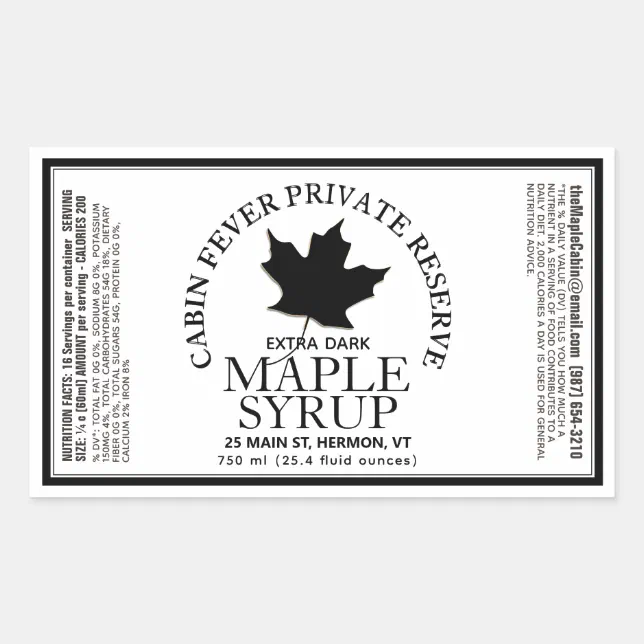 Rectangle Maple Syrup Label with Nutrition Facts | Zazzle