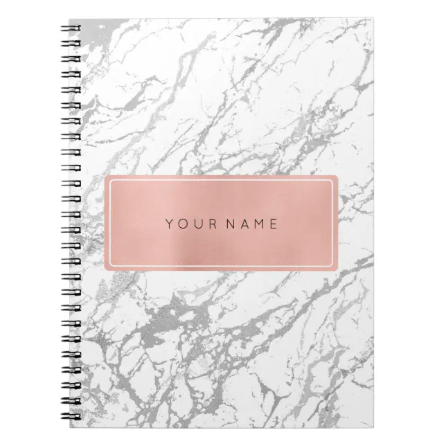 Rectangular Pink Rose Gold Marble Silver Metallic Notebook | Zazzle