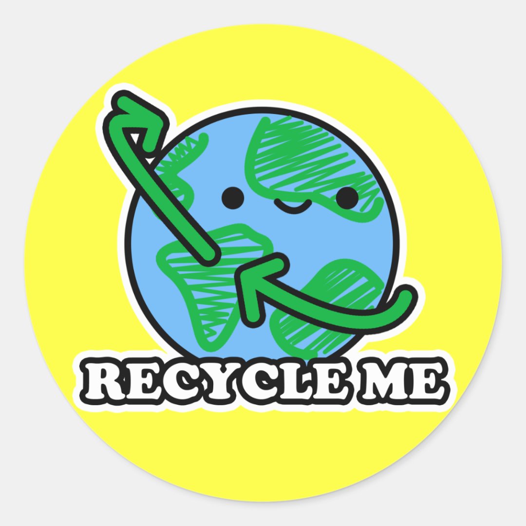 "Recycle Me" Earth Stickers (Yellow) | Zazzle