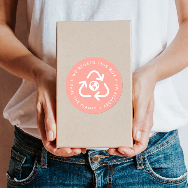 Recycle Me Reused Packaging Save the Planet Coral Classic Round Sticker ...