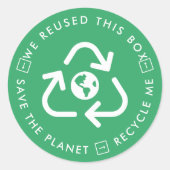 Recycle Me Reused Packaging Save the Planet Green Classic Round Sticker ...
