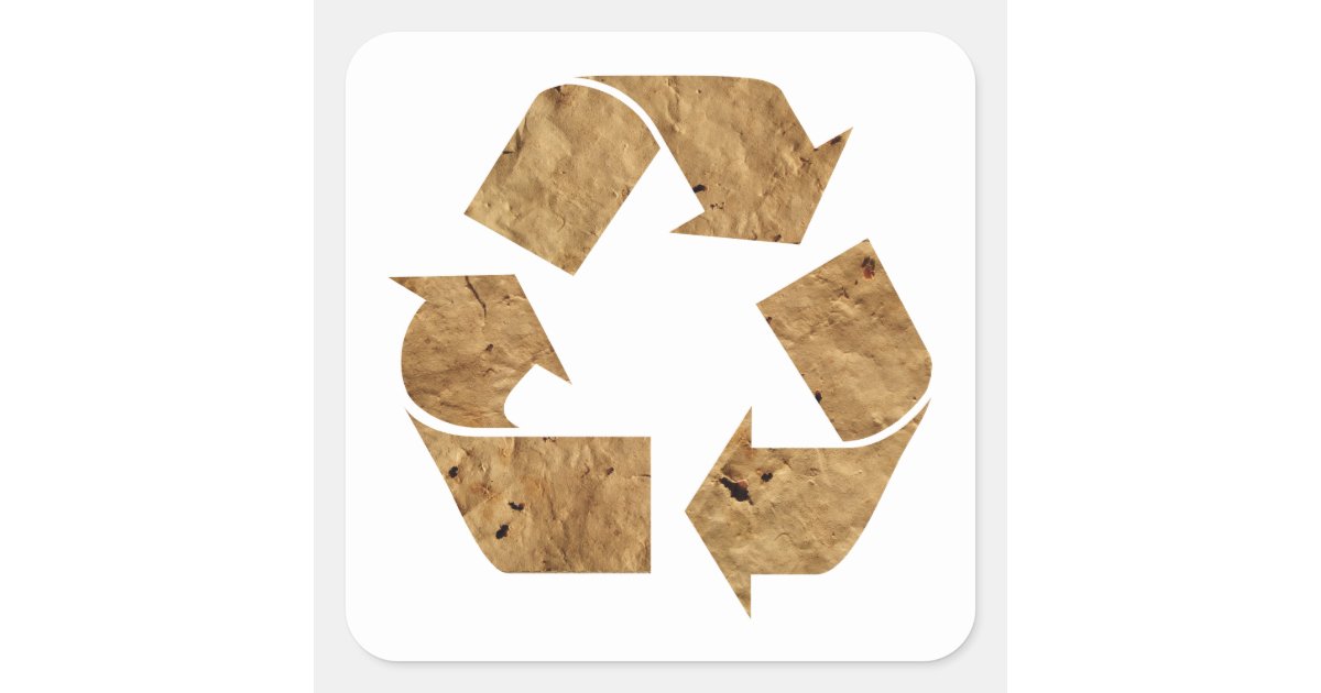Recycle Sign Grunge Brown Recycling Symbol Square Sticker | Zazzle