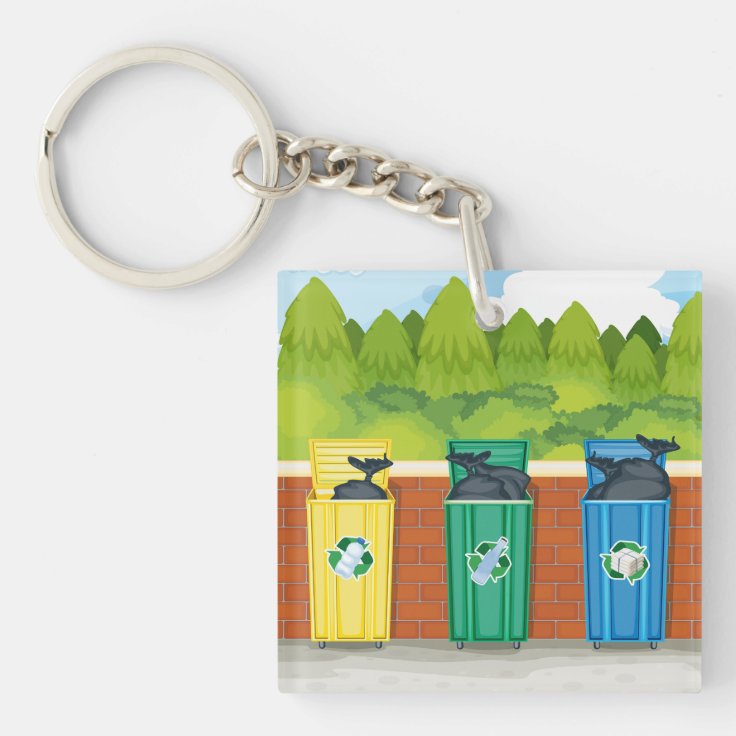 Recycling Bins Garbage Trash Keychain | Zazzle