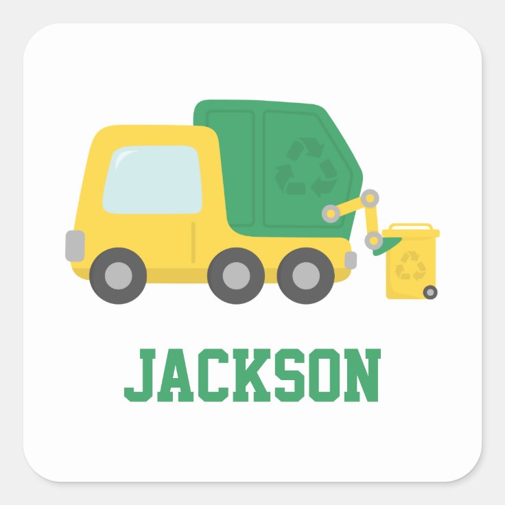 Recycling Garbage Truck Kids Personalized Square Sticker | Zazzle