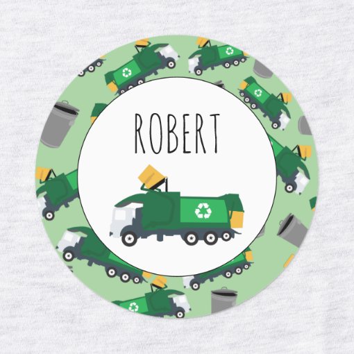 Recycling Garbage Truck Pattern Boys Name School Labels | Zazzle