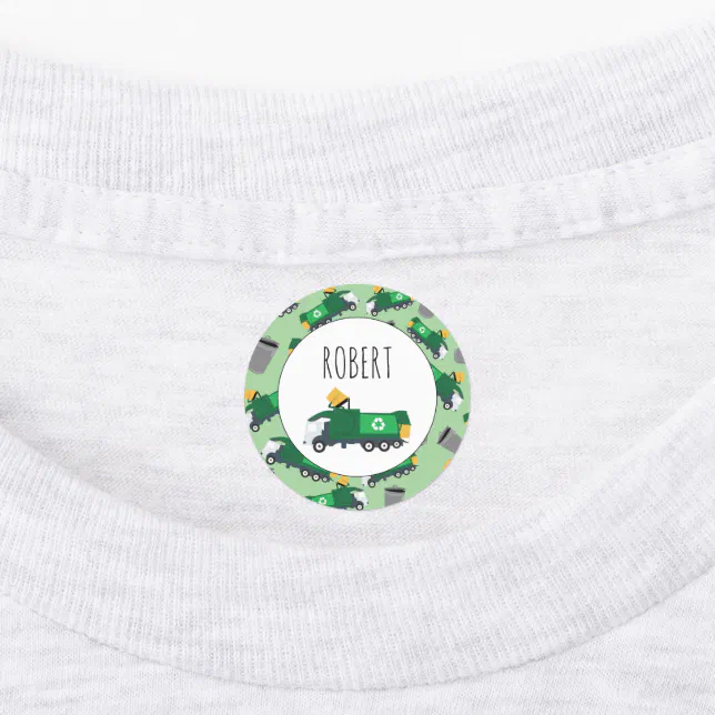 Recycling Garbage Truck Pattern Boys Name School Labels | Zazzle