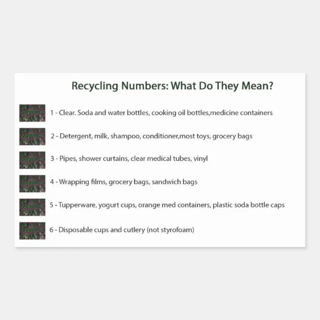 Recycling Numbers (White) Rectangular Sticker | Zazzle