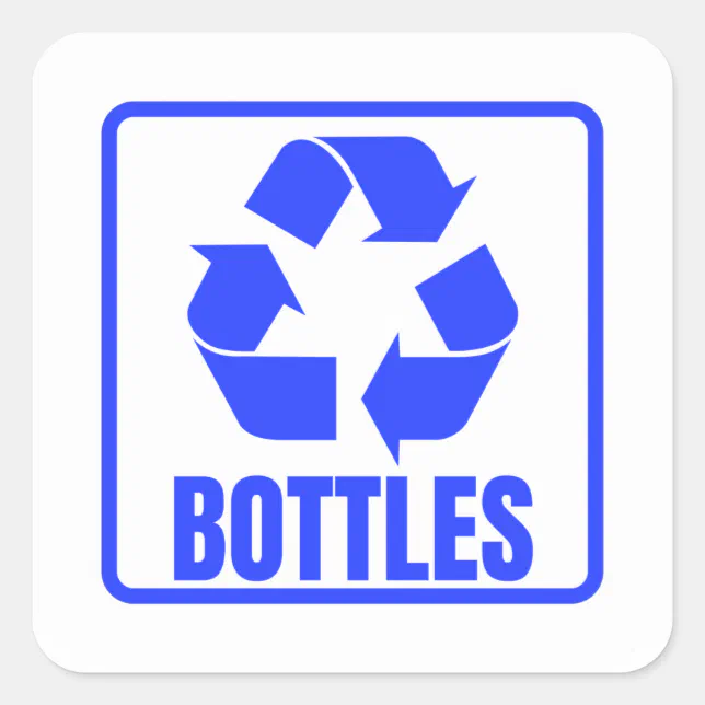 Recycling sign blue bottles square sticker | Zazzle