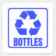 Recycling sign blue bottles square sticker | Zazzle