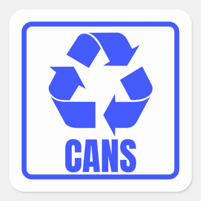 Recycling sign blue cans square sticker | Zazzle