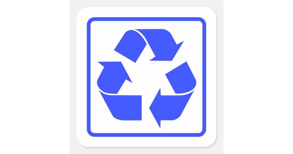 Recycling sign blue classic square sticker | Zazzle