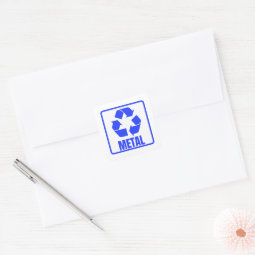 Recycling sign blue metal square sticker | Zazzle
