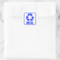 Recycling sign blue metal square sticker | Zazzle