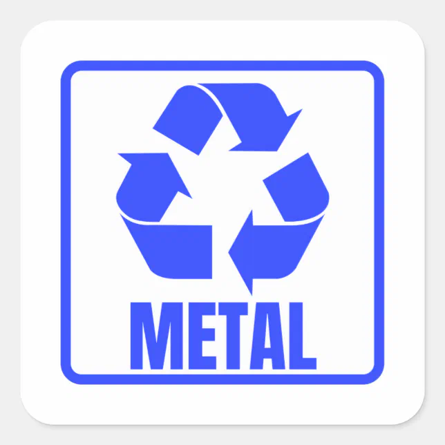Recycling sign blue metal square sticker | Zazzle