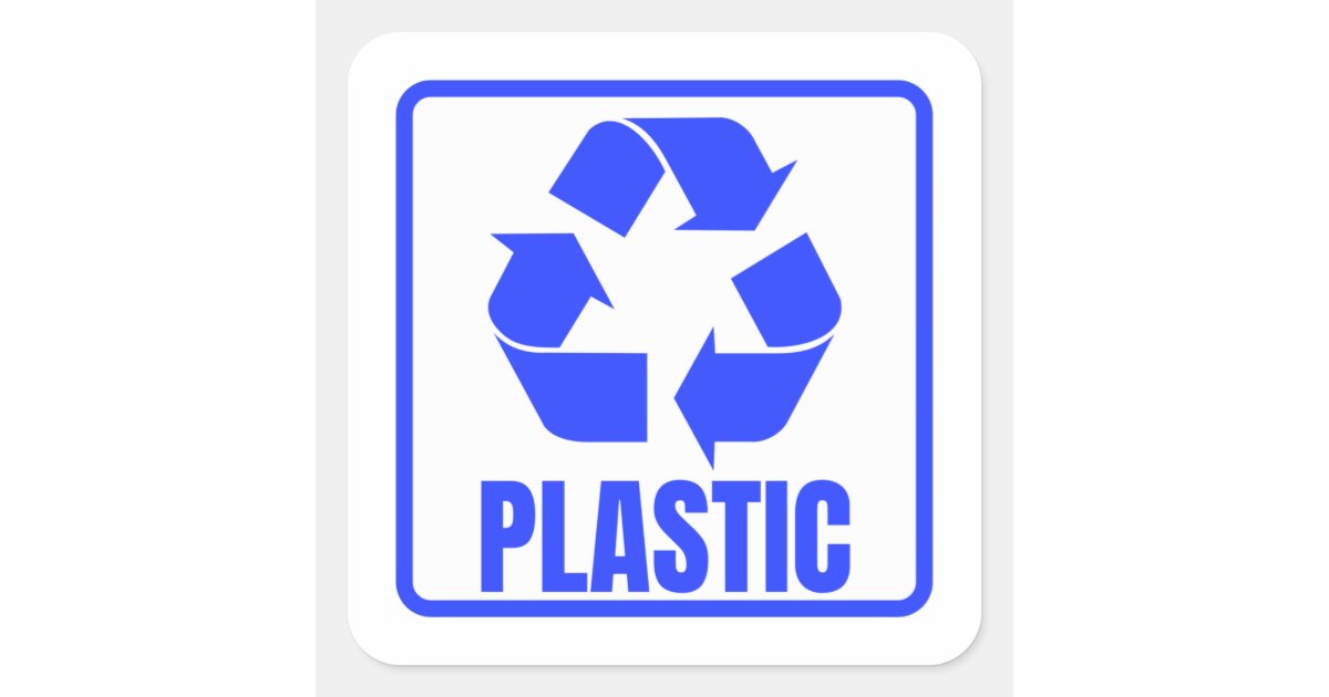 Recycling sign blue plastic square sticker | Zazzle