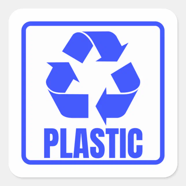 Recycling sign blue plastic square sticker | Zazzle