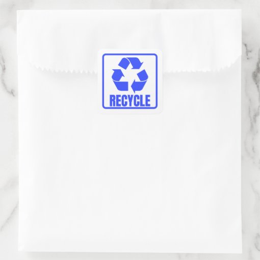 Recycling sign blue square sticker | Zazzle