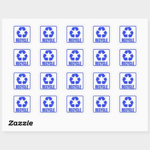 Recycling sign blue square sticker | Zazzle