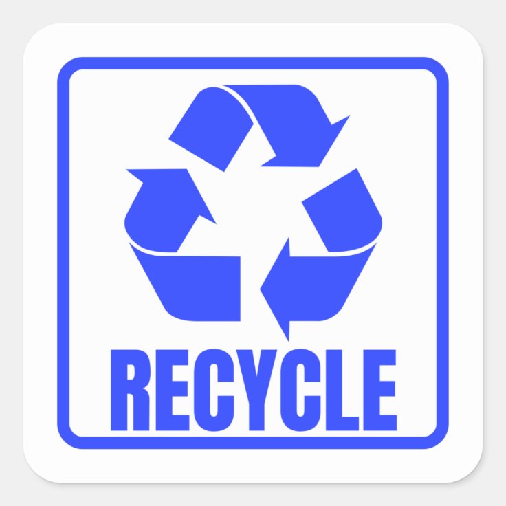 Recycling sign blue square sticker | Zazzle