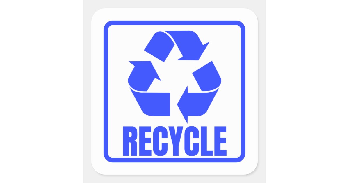 Recycling sign blue square sticker | Zazzle