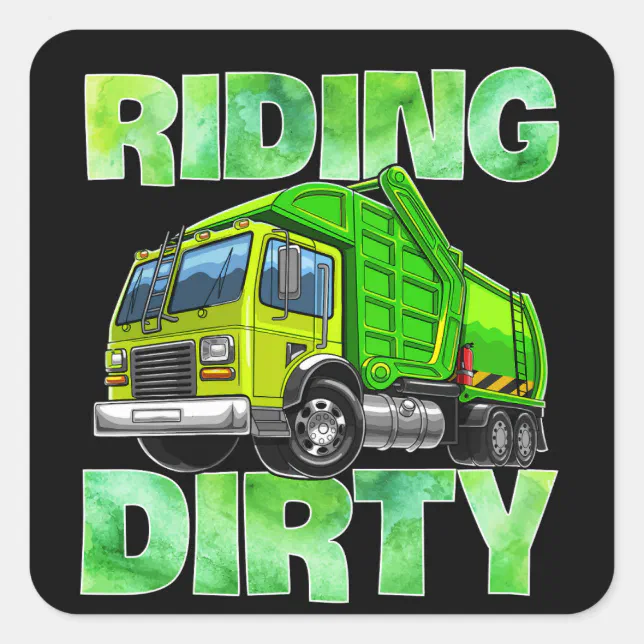 Recycling Trash Garbage Truck T Kids Men Riding Square Sticker | Zazzle