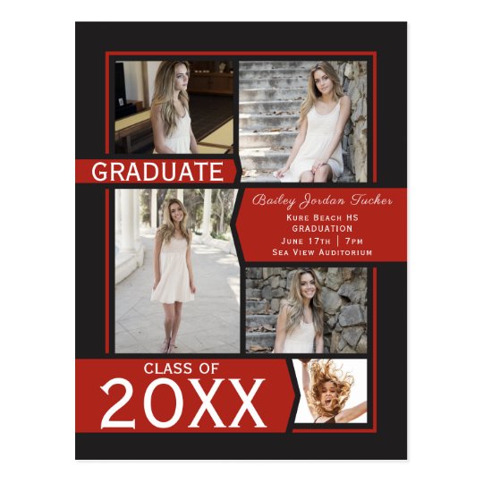 Red 5-Photo Collage Graduation Announcement Postcard | Zazzle.com