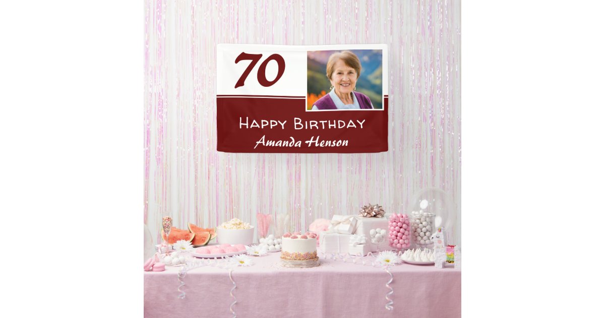 Red 70th Birthday Party Photo Backdrop Banner | Zazzle
